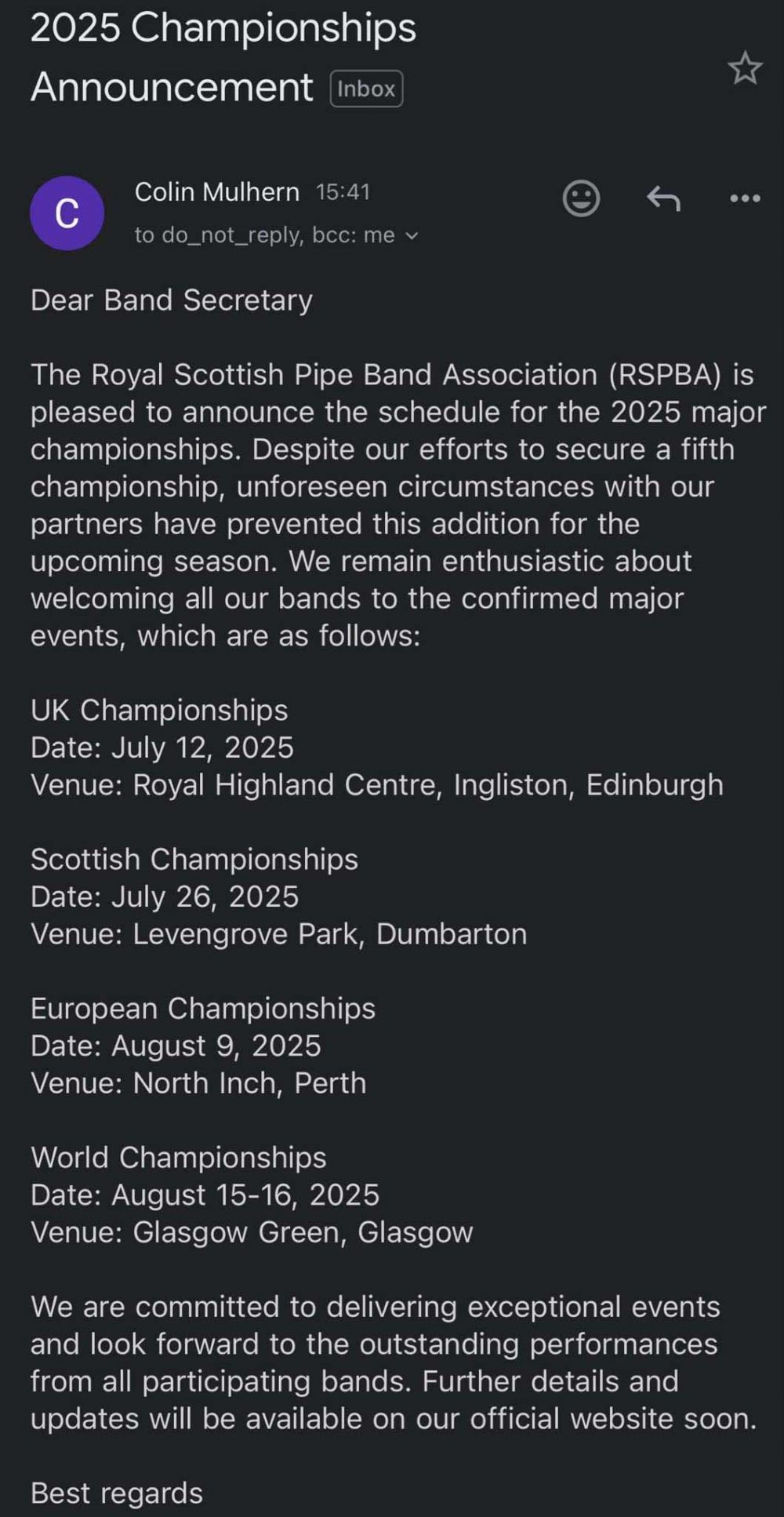 RSPBA confirms only four major championships in 2025 – pipes|drums